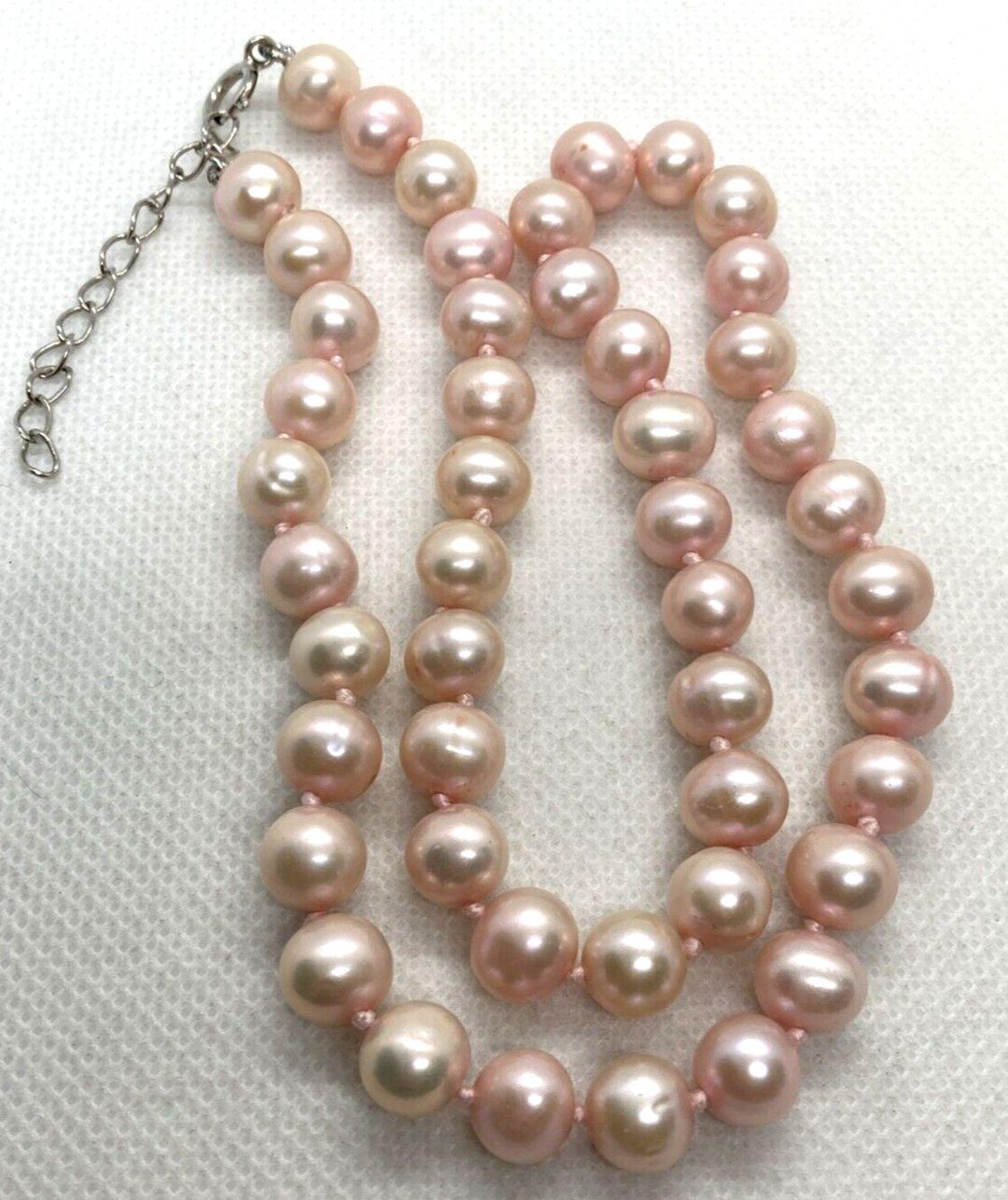 Vintage Light Pink 8mm Pearl Strand 16''18'' Necklace Sterling 925 ...