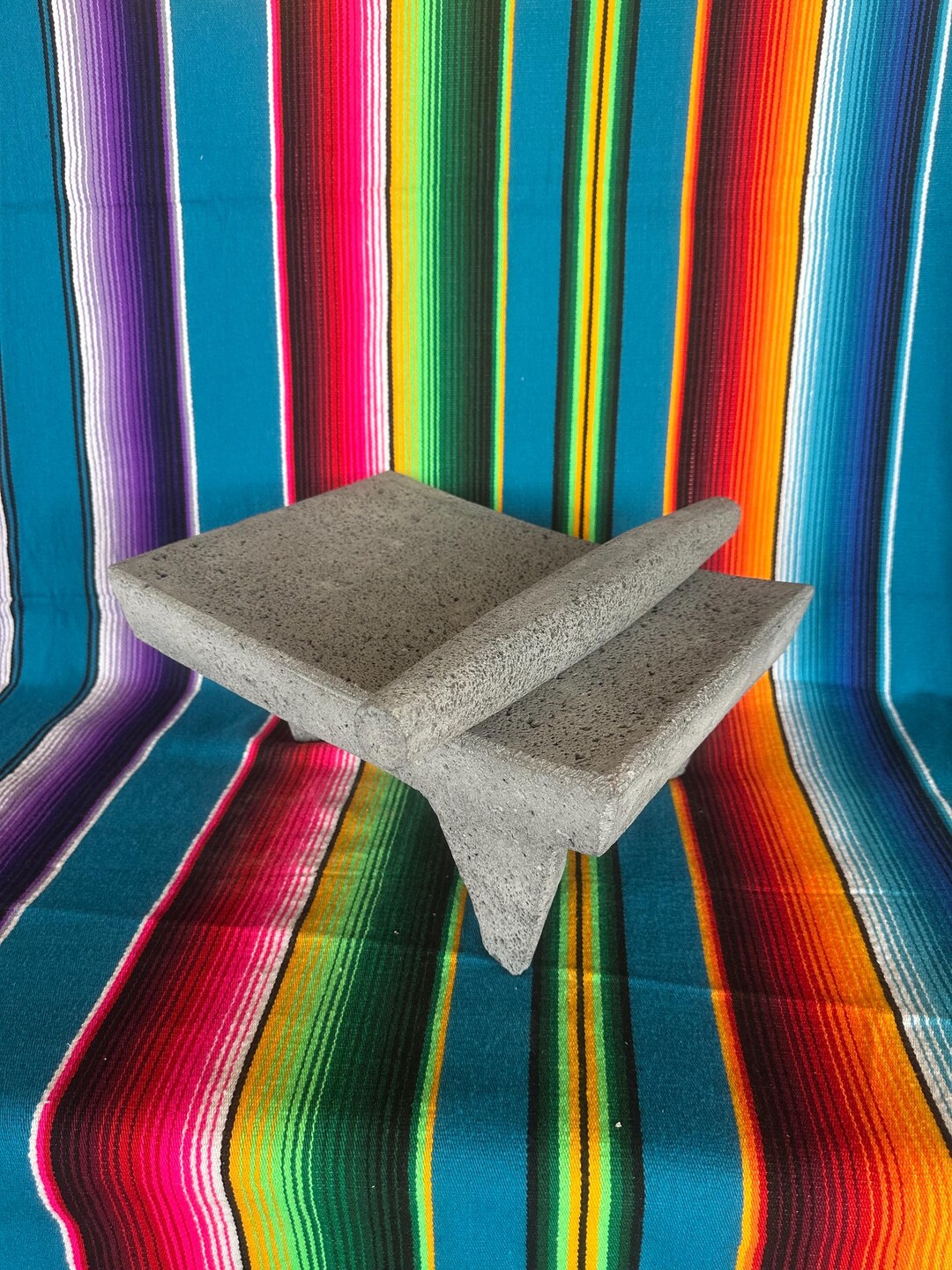 16 Inch Metate Con Tejolote, Volcanic Rock Mealing Stone, Basalt Stone ...