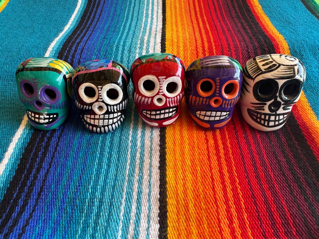 Hand Painted Clay Skulls, Dia De Muertos Calavera Mexicana - Etsy