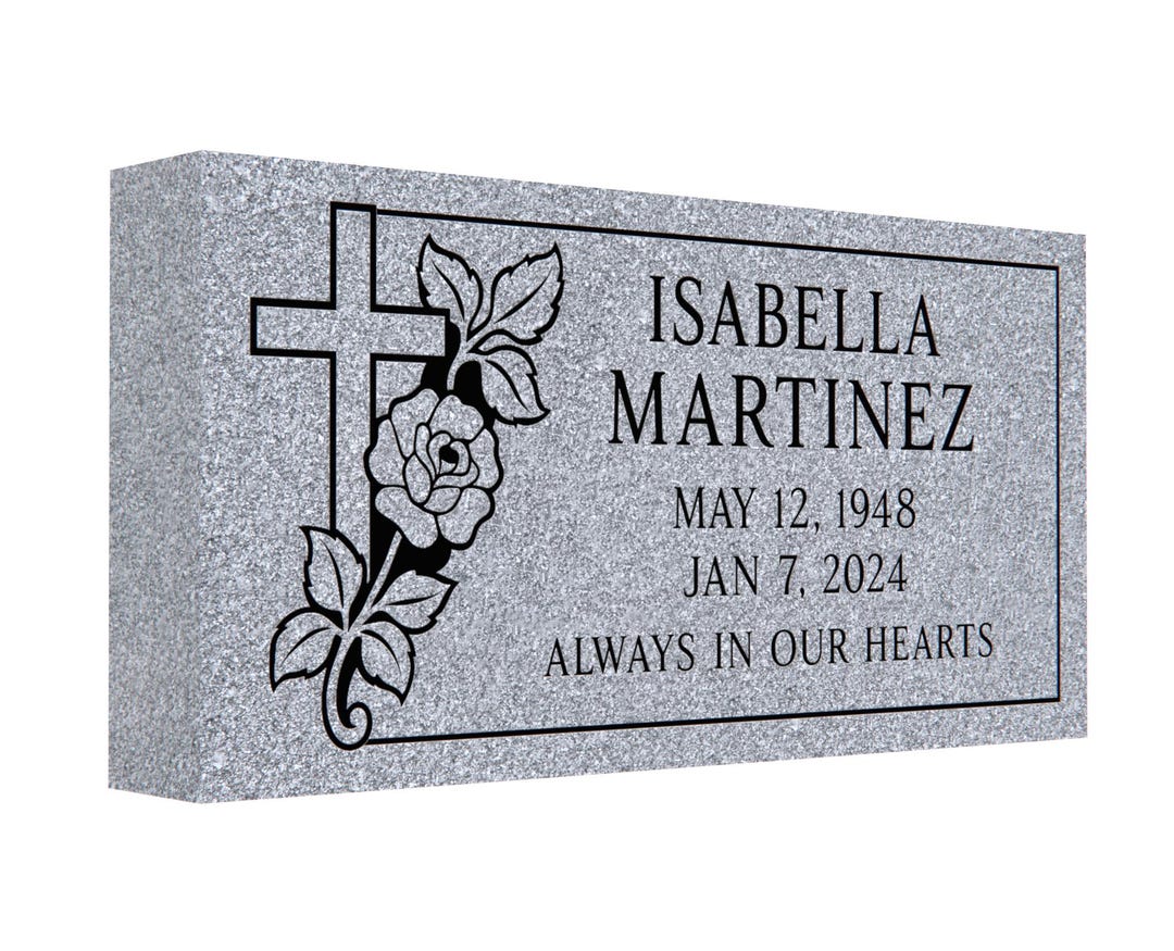 Custom Gray Granite Grave Marker: Cross & Rose Engraving - 20x10x3 - Etsy
