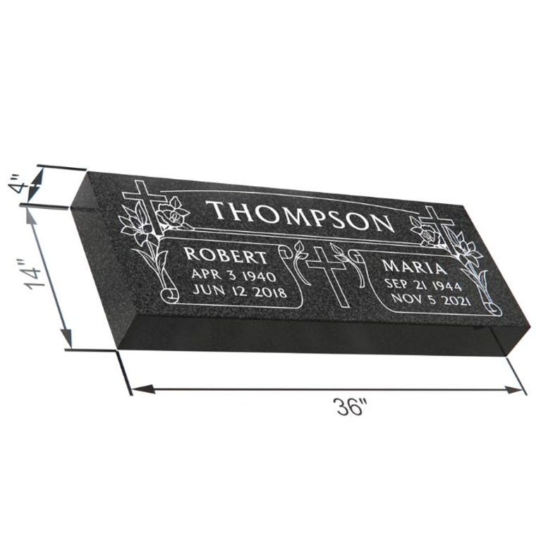 Black Granite Companion Headstone – Double Grave Marker, Floral Cross ...