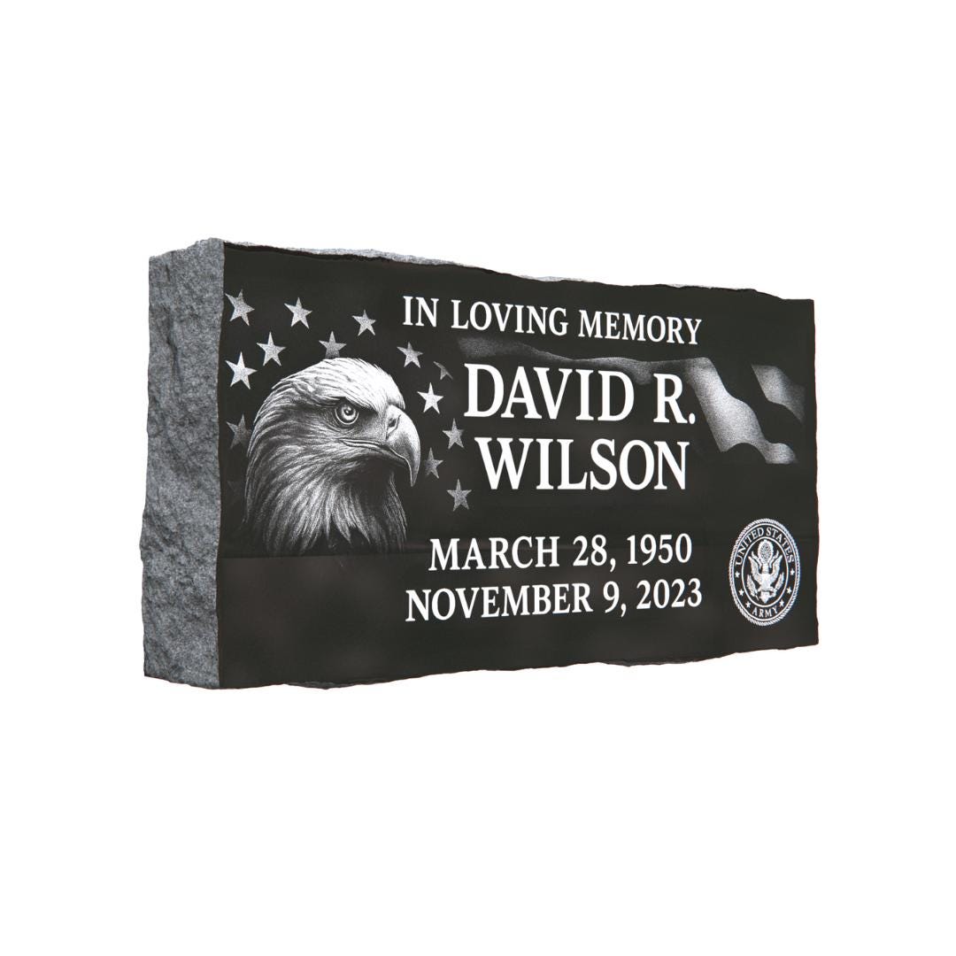 Custom Black Granite Veteran Memorial Marker: Eagle & Military Emblem ...