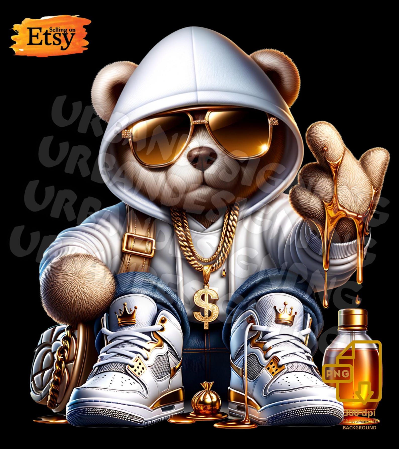 Gold Drip Teddy Bear PNG: Gangsta Hip Hop Design (digital Download) - Etsy