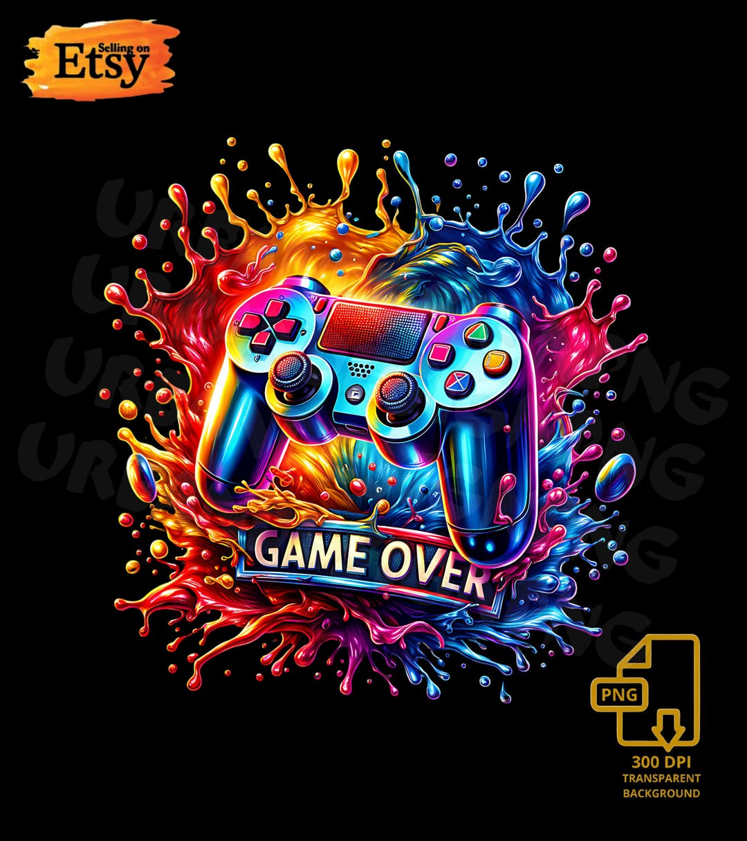 Game Over Controller – Color Splash Gaming PNG Art - Etsy