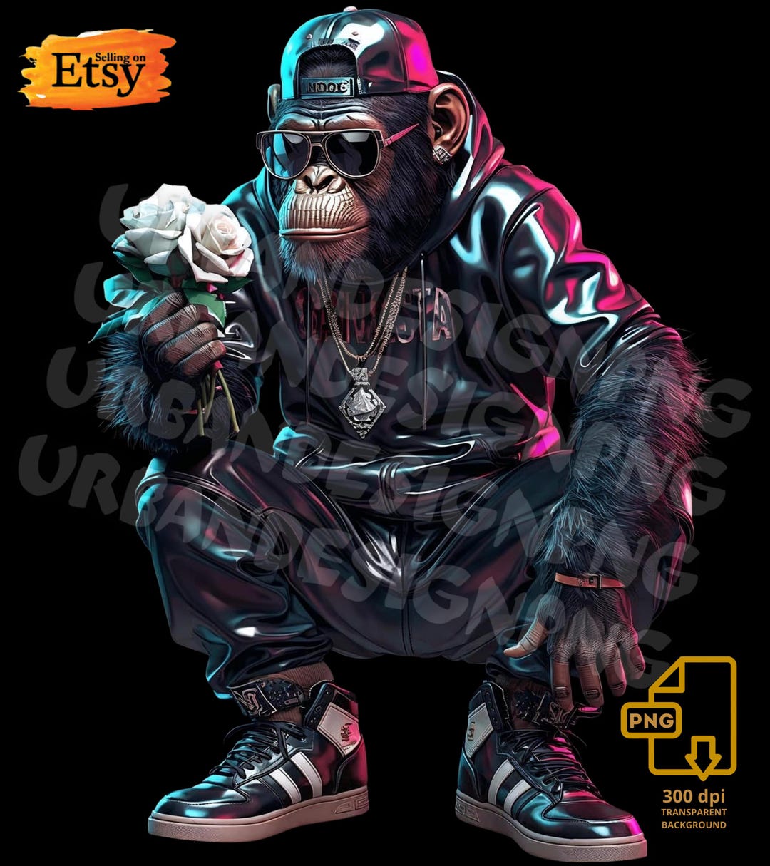 Gangsta Chimp PNG: Hip Hop Monkey With Rose (digital Download) - Etsy