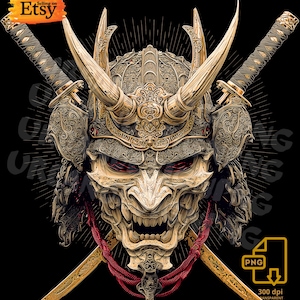 Samurai Skull Shogun PNG: Japanese Warrior Mask Art (digital Download ...