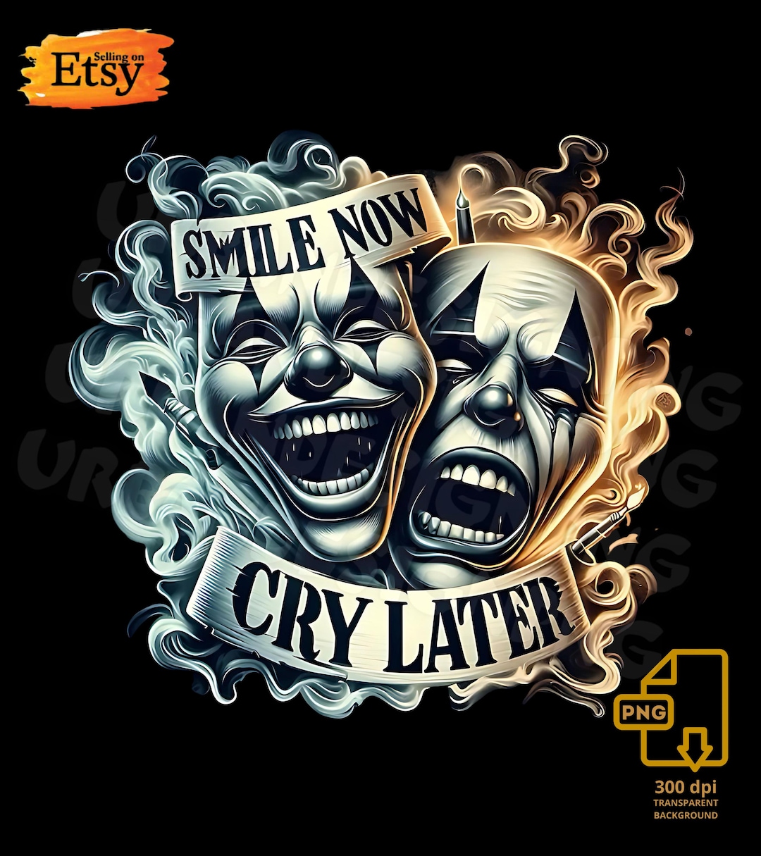 Smile Now Cry Later Clown Mask | Chicano Tattoo Design T-shirt ...