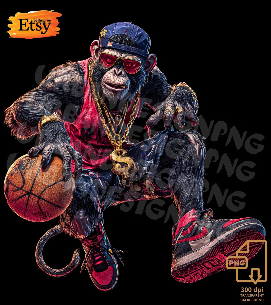 Hip Hop Monkey PNG | Basketball Chimpanzee Clipart | Streetwear Animal ...