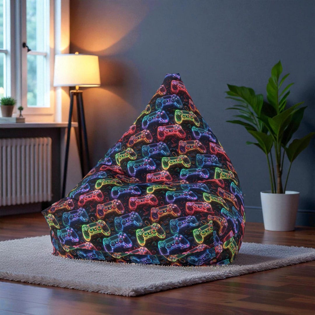 Bean Bag Chair Cover Gamer Pattern Neon Controllers Black - Etsy