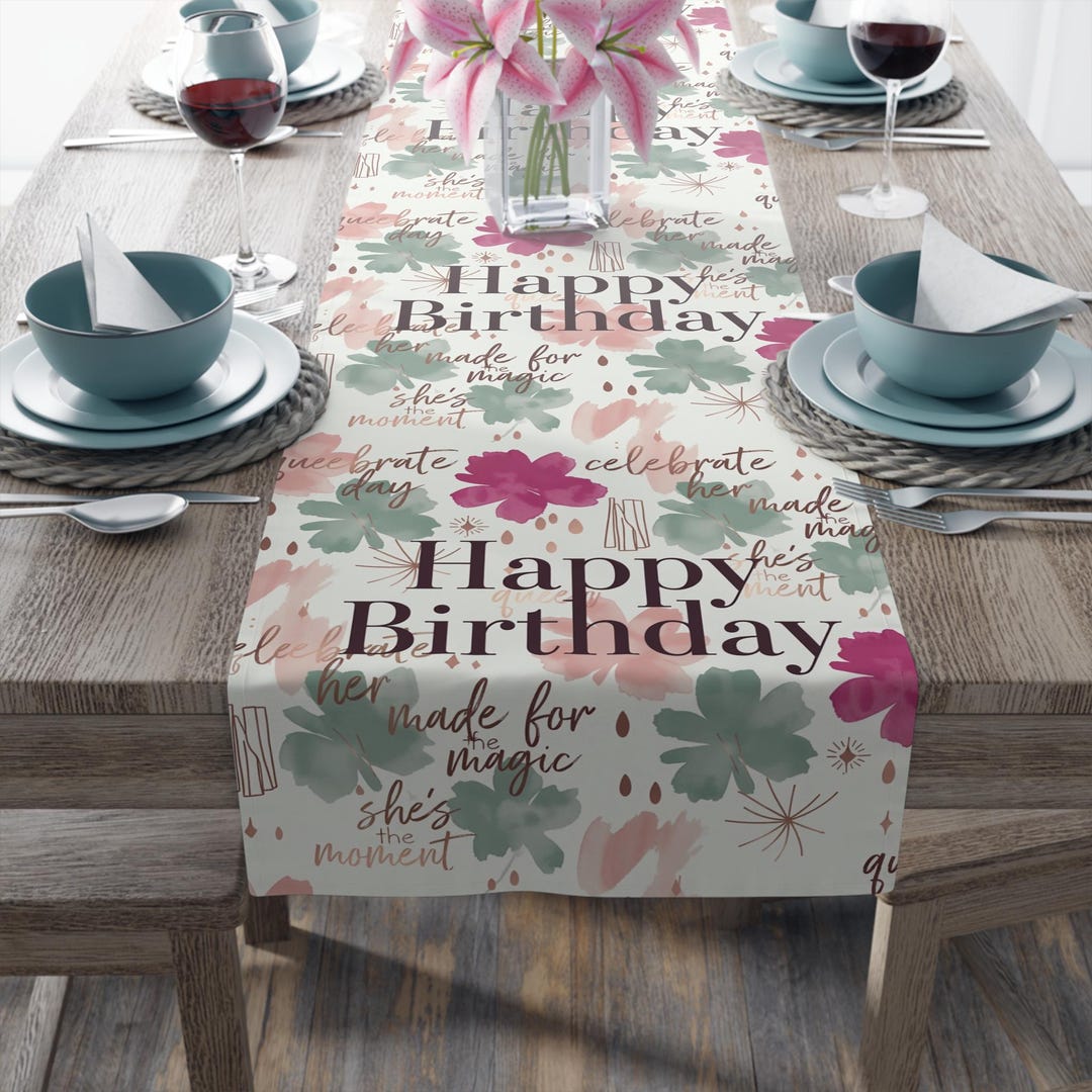 Floral Happy Birthday Table Runner Elegant Party Decor - Etsy