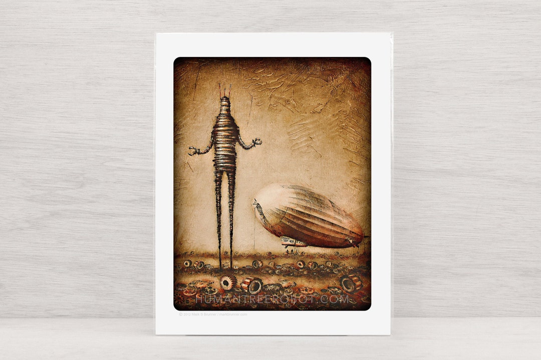 Robot and Airship 2 - 8x10 Paper Print - Original Art - Airships - Sci ...