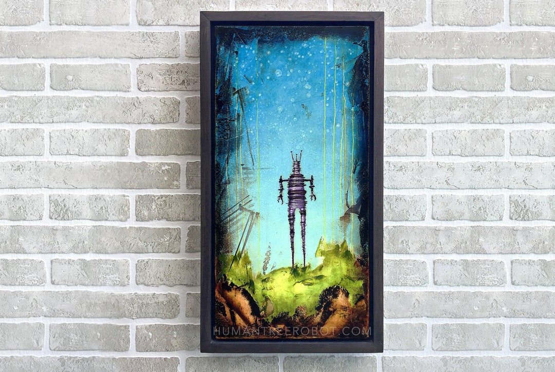 24x12" Original Oil Painting - Robotb in Drip Landscape - Custom Framed ...