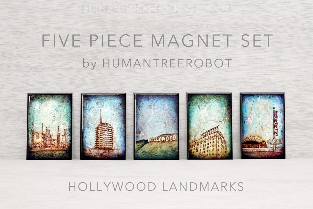 Hollywood Landmarks Magnet Set - 5 Piece - Colorful, Handmade ...