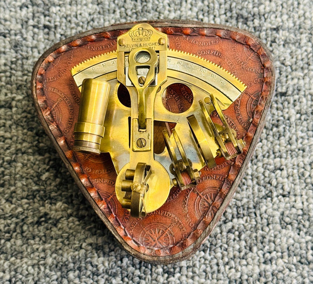 Antique Brass Pocket Sextant Navigation Nautical Marine Vintage Leather ...