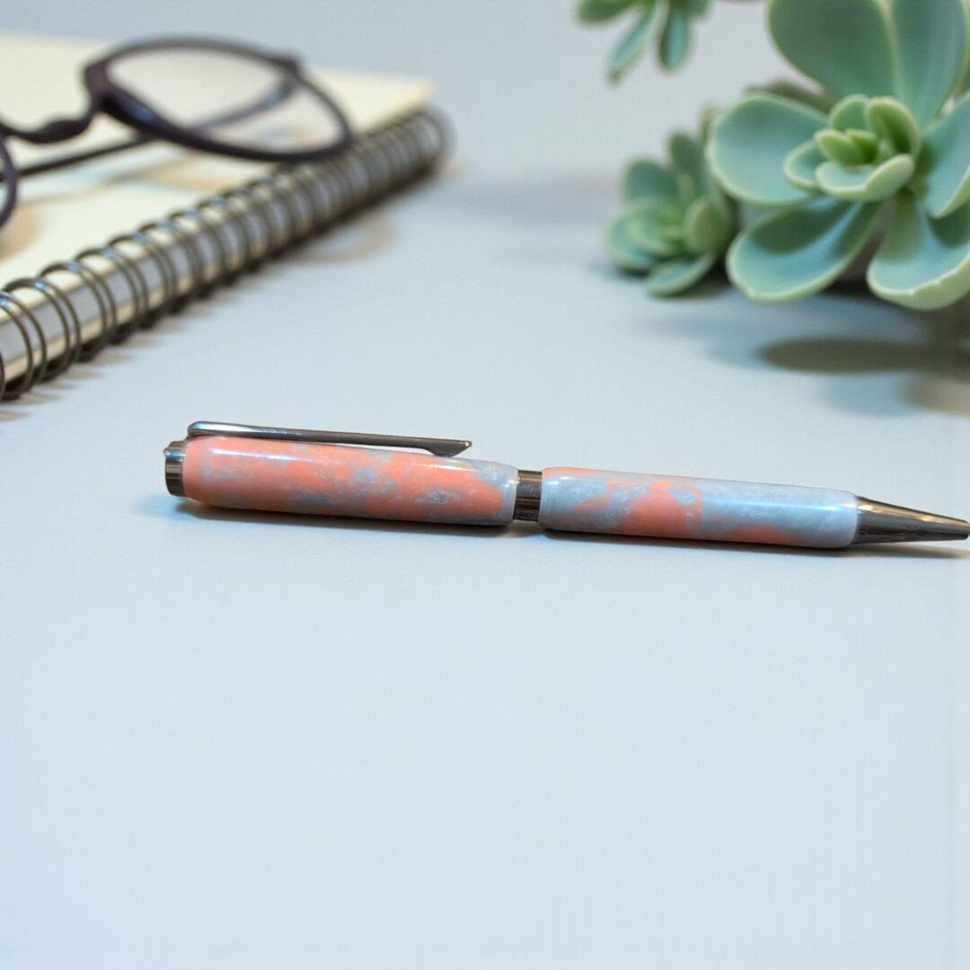 Handcrafted Pink & Gray Resin Pen With Gunmetal Accents - Etsy