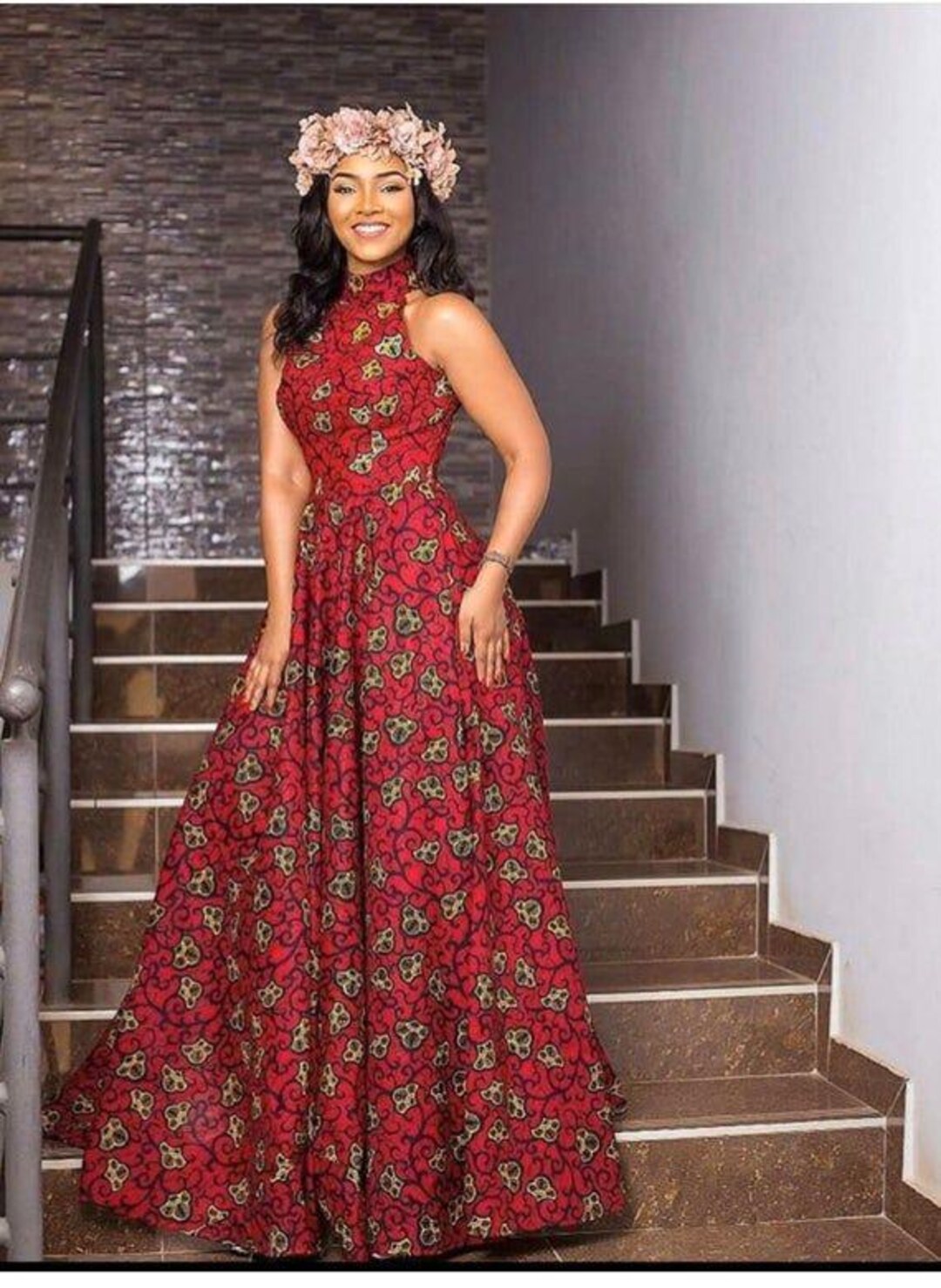 Red African Women Dress, Ankara Print Maxi Dress, Wedding Party Wear - Etsy