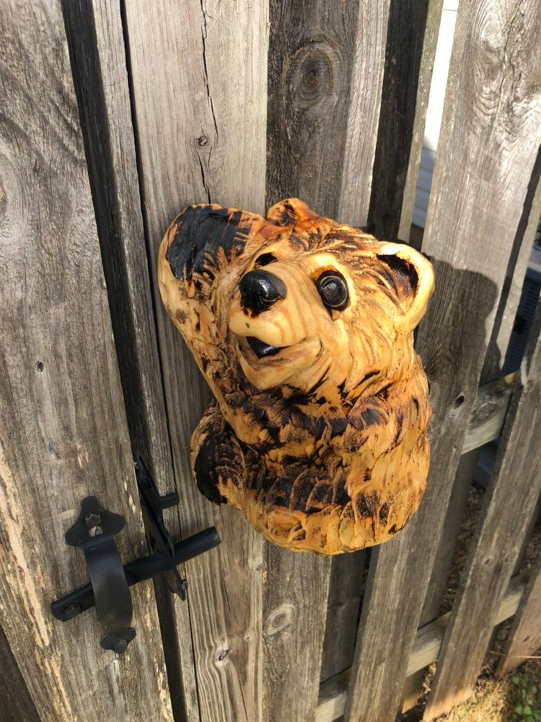 Chainsaw Carved Climbing Bear Cub Looking to the Left Hangs on Post - Etsy