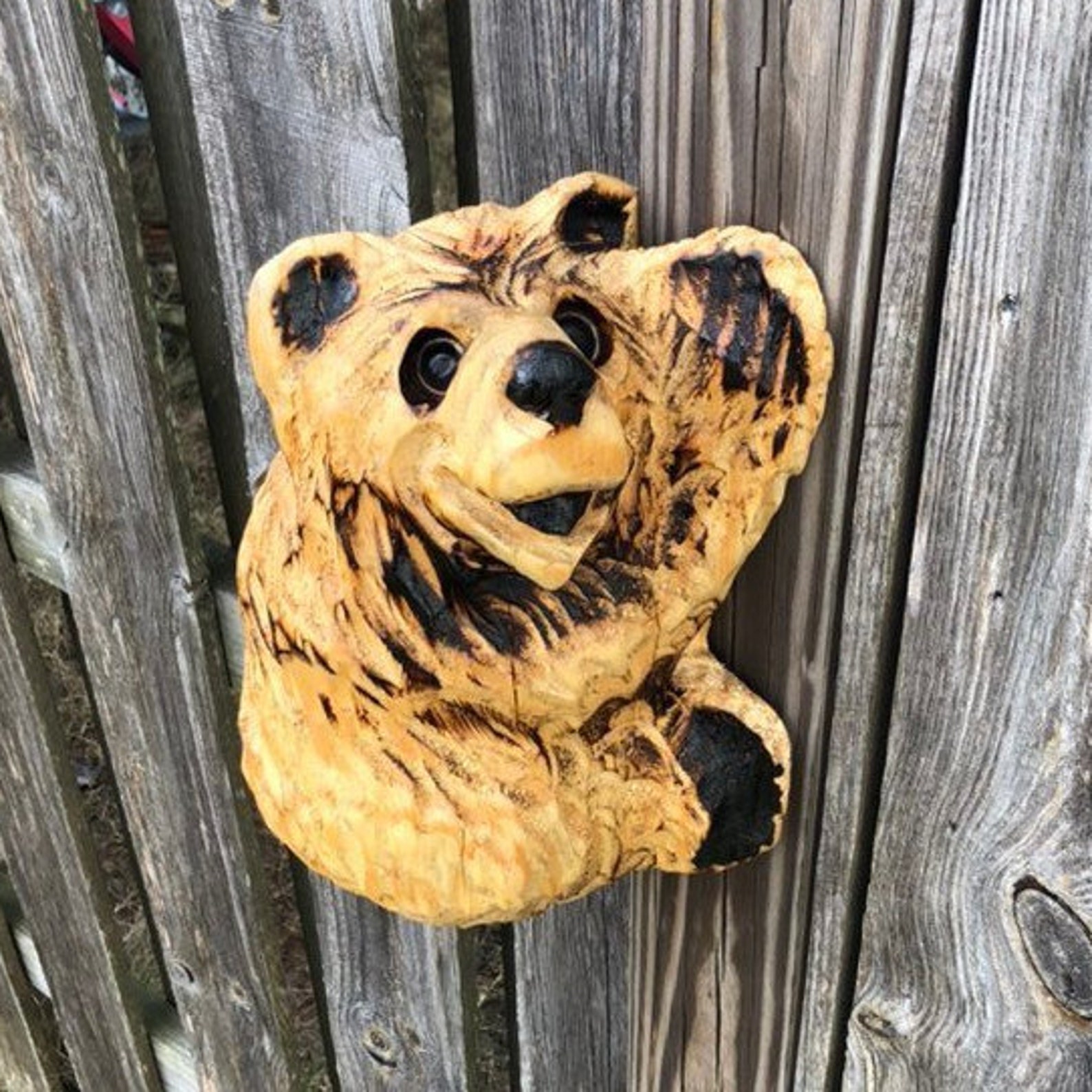Chainsaw Carving Climbing Bear Hangs on a Post Looking to the Right - Etsy