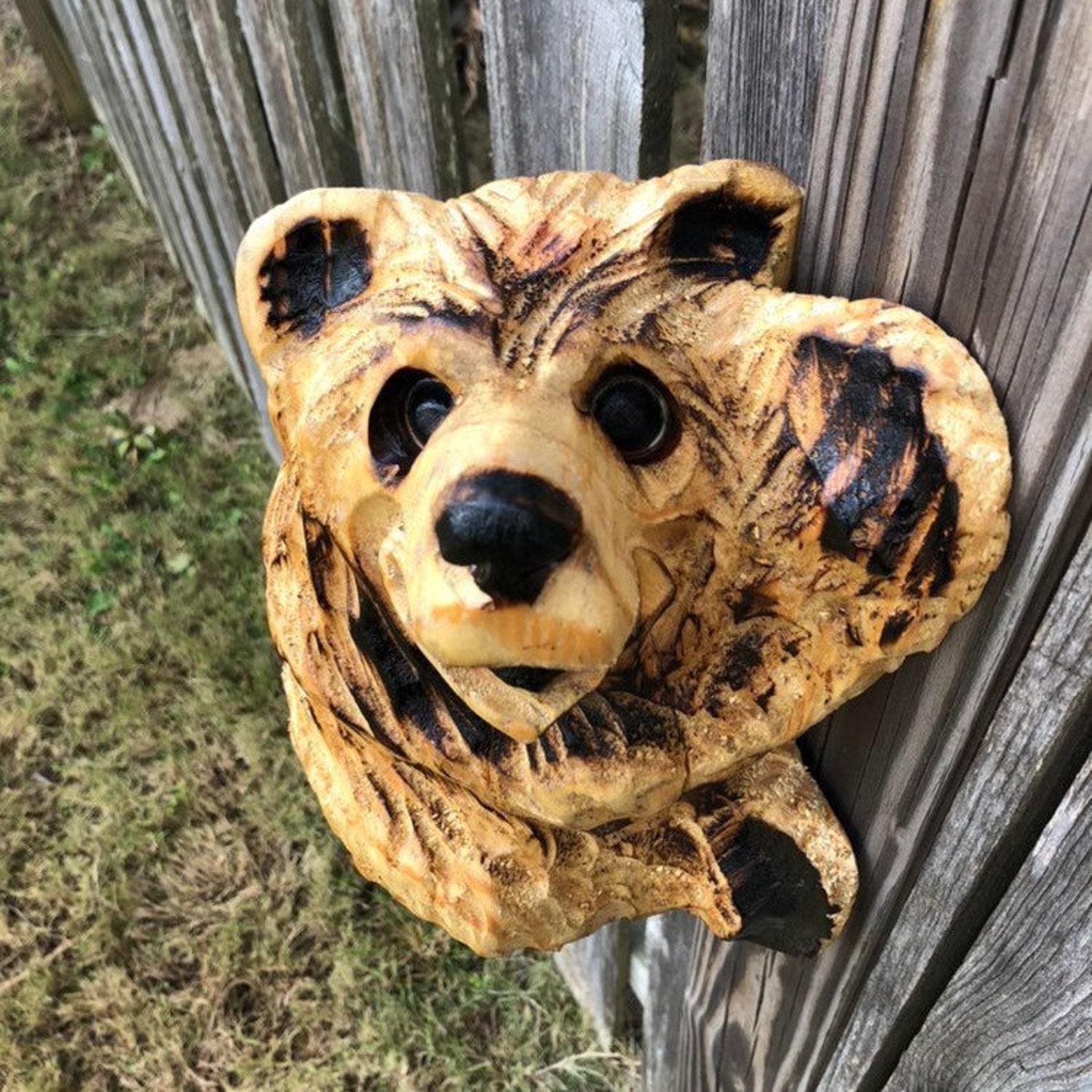 Chainsaw Carving Climbing Bear Hangs on a Post Looking to the Right - Etsy