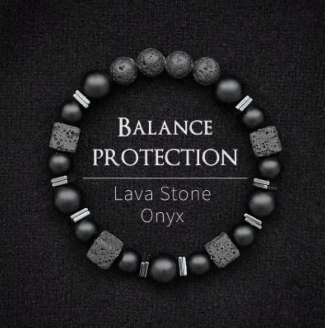 THE ESSENTIALS - Bracelet in Matte Black Onyx and Cube Lava Stone ...