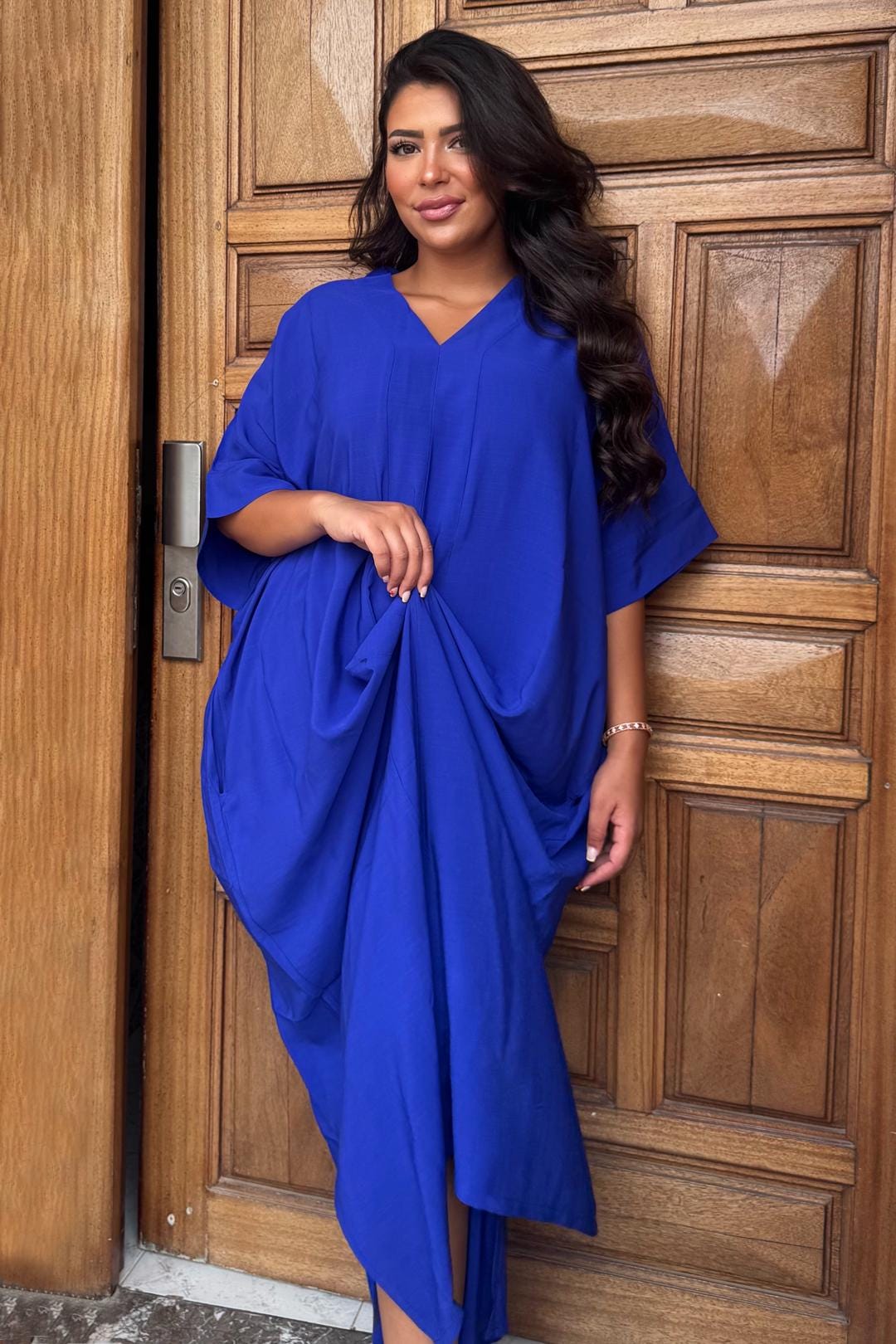 Royal Blue Moroccan Cotton Gandoura • Oversized Boho Kaftan Dress ...