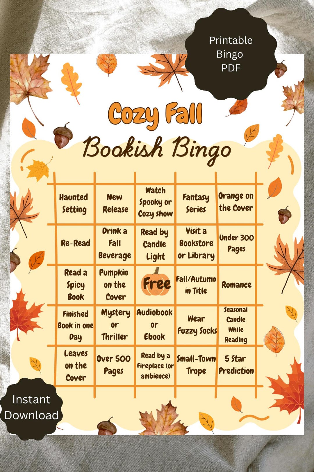 Cozy Fall Bookish Bingo Game PDF / Reading Challenge Digital Download ...