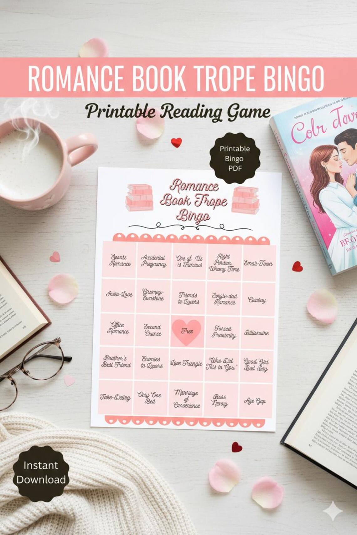 Ultimate Romance Book Trope Bingo, Printable Reading Challenge, Romance ...