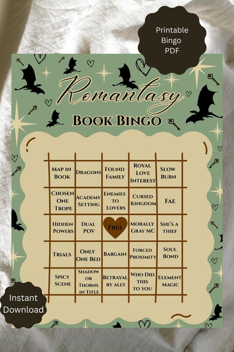 Romantasy Book Bingo Printable PDF, Reading Challenge Tracker, Fantasy ...