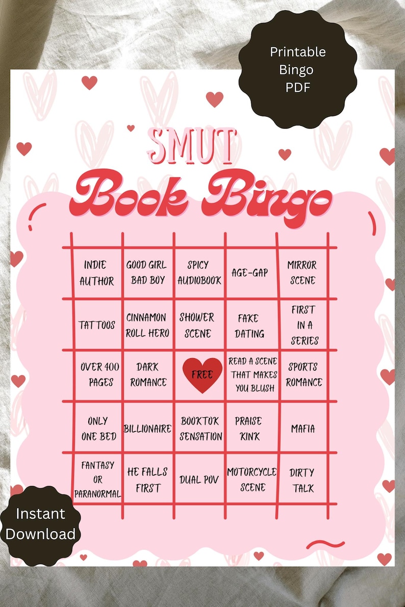 Smut Book Bingo Printable / Spicy Romance Reading Challenge Digital ...