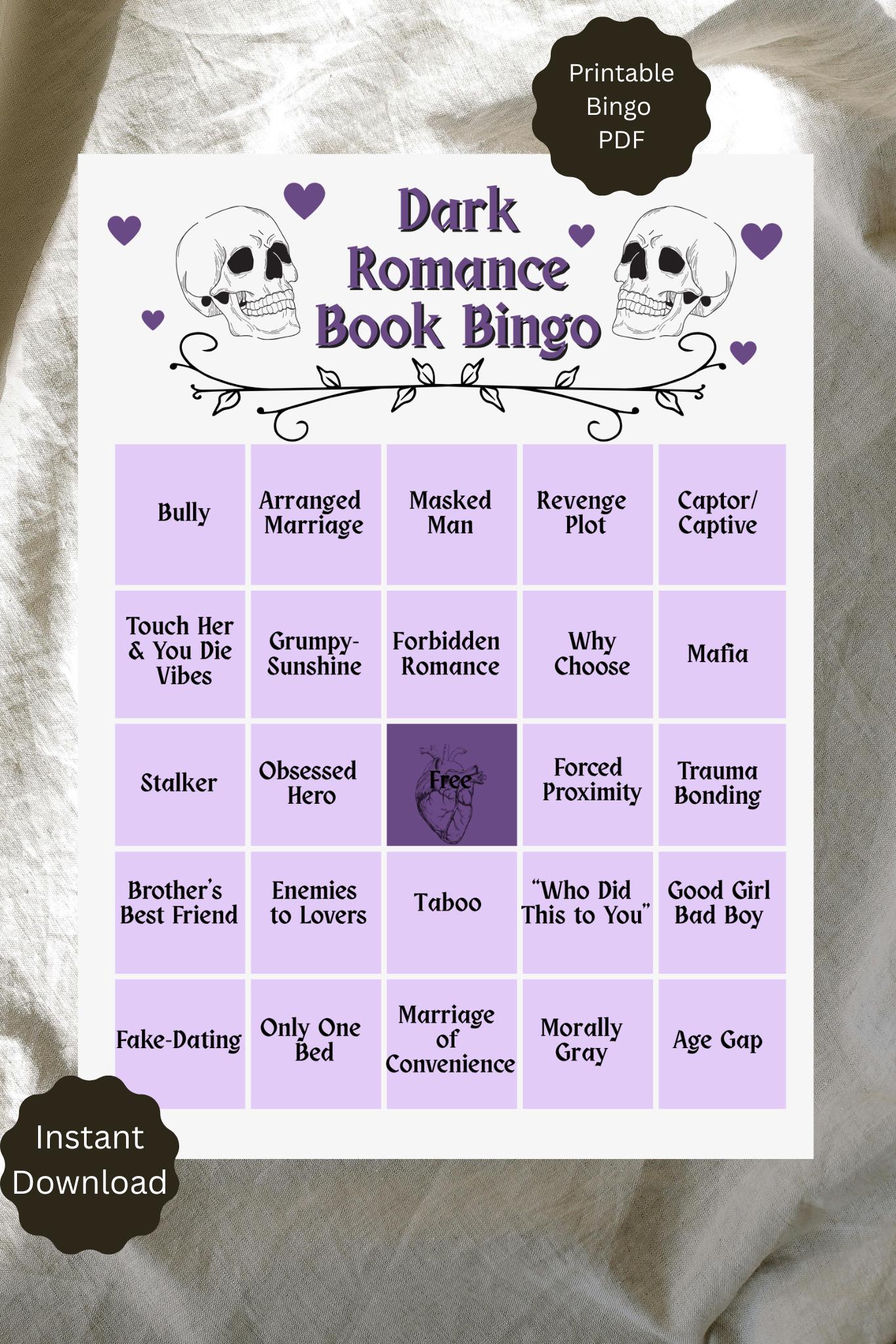 Ultimate Dark Romance Book Trope Bingo, Printable Reading Challenge ...