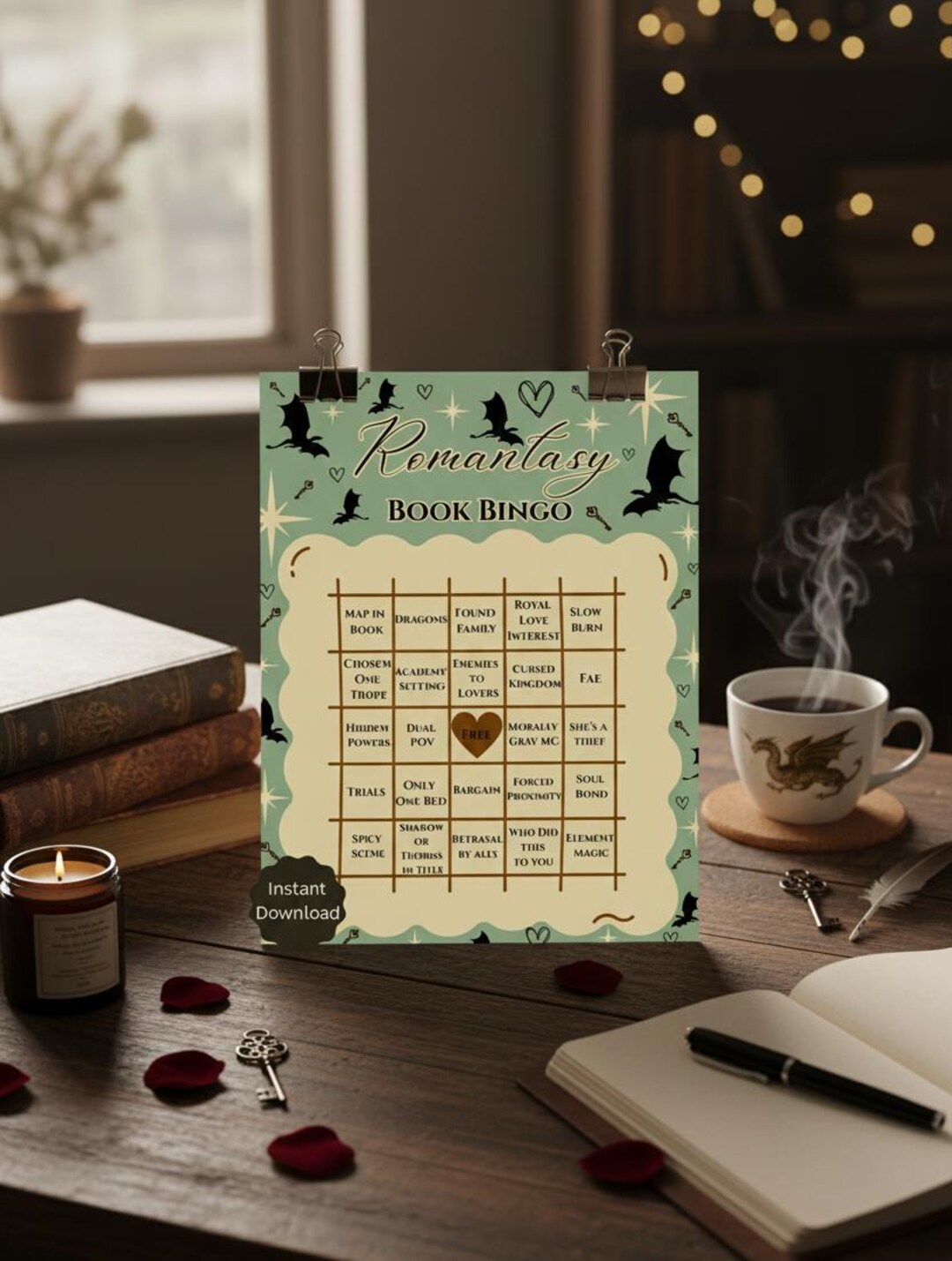 Romantasy Book Bingo Printable PDF, Reading Challenge Tracker, Fantasy ...