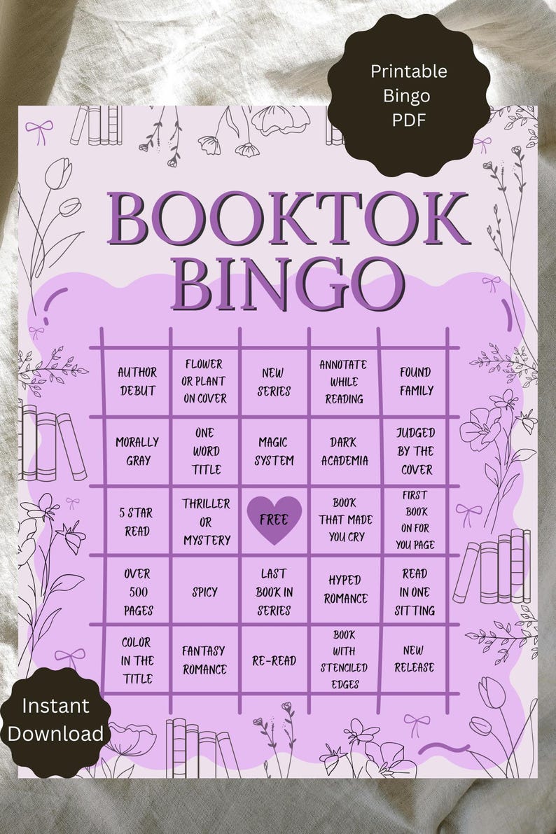 Booktok Bingo Board Printable, Reading Challenge Tracker, Bookish Game ...