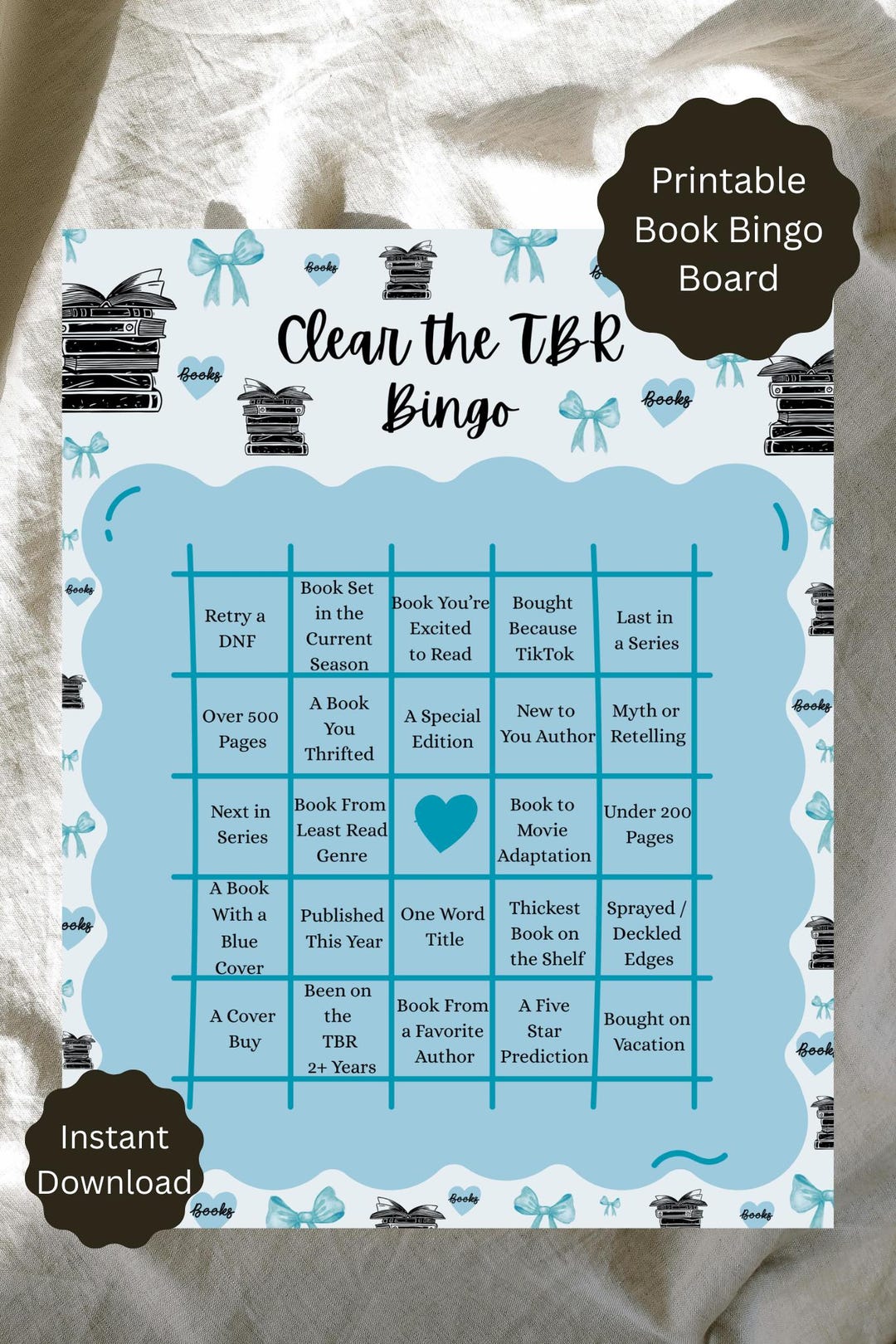 Clear the TBR Bingo Board | Digital Reading Challenge Tracker ...