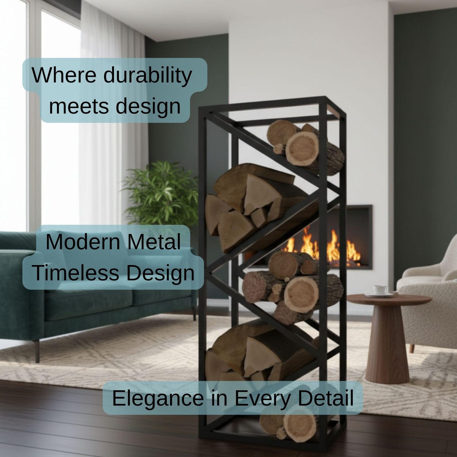 Indoor Wood Storage Shelf | Space-saving Fireplace Log Holder - Etsy