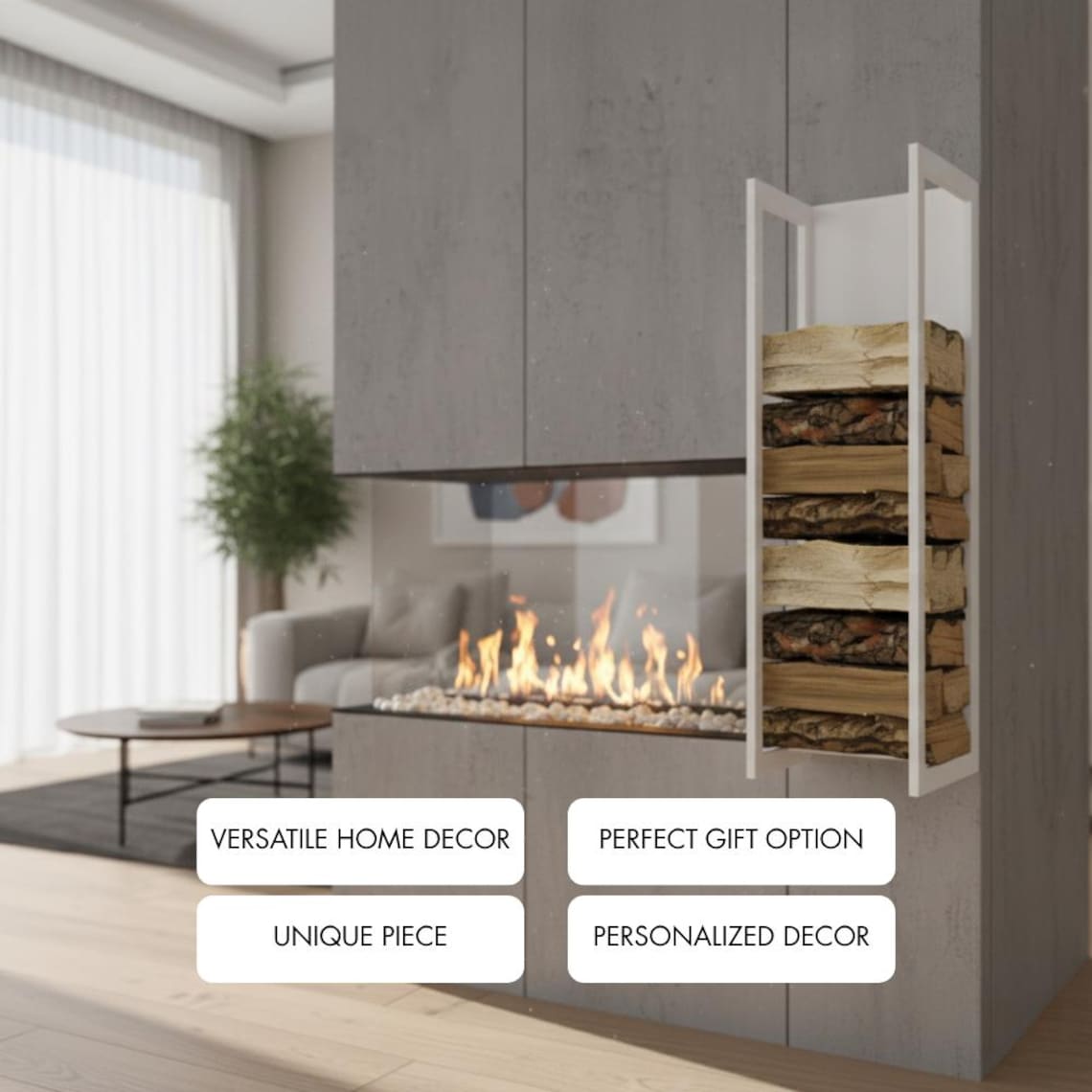 Minimalist Wall Mounted Firewood Rack, Log Holder, Space Saving ...