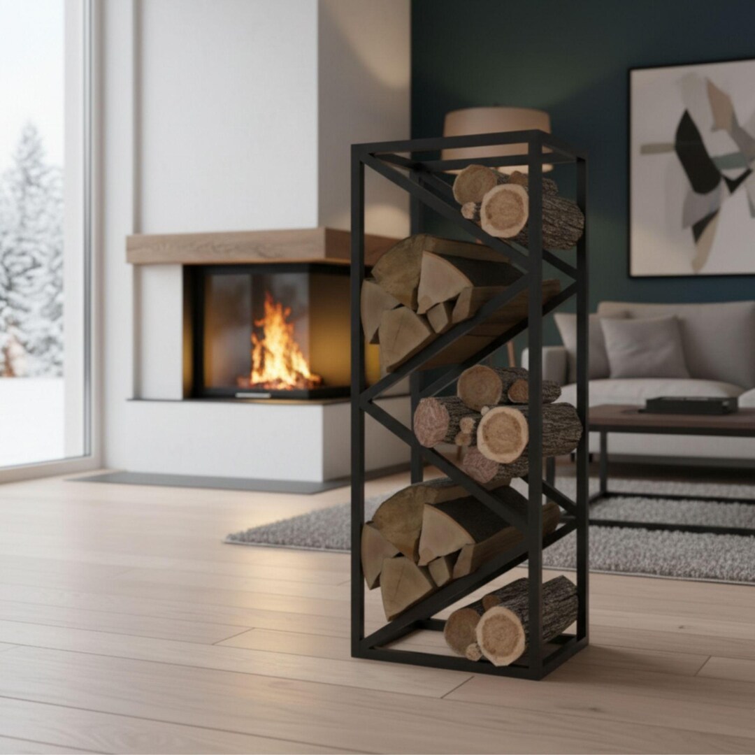 Indoor Wood Storage Shelf | Space-saving Fireplace Log Holder - Etsy