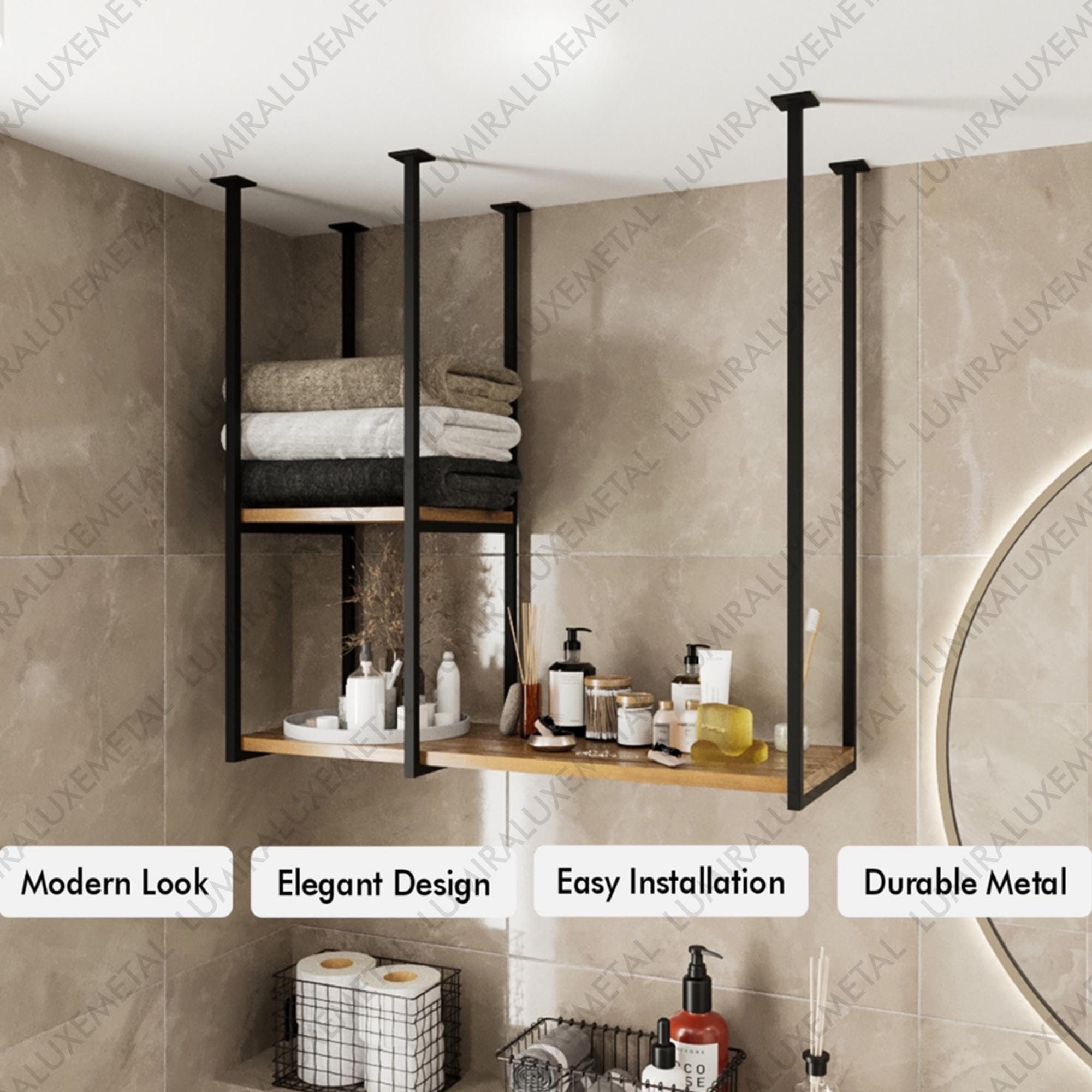 Ceiling Mounted Bathroom Shelf, Hanging Storage Rack for Towels ...