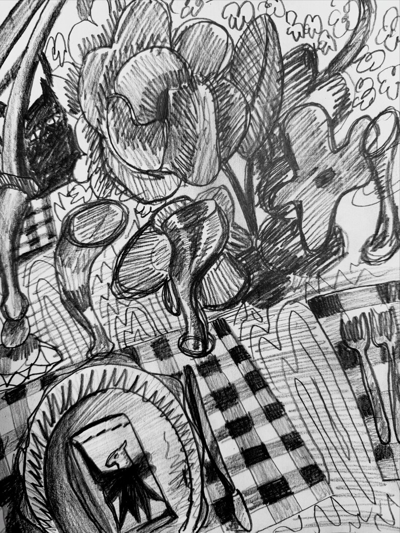 Original Pencil Drawing of Table Setting Still Life #1 8.5” by 11” - Etsy