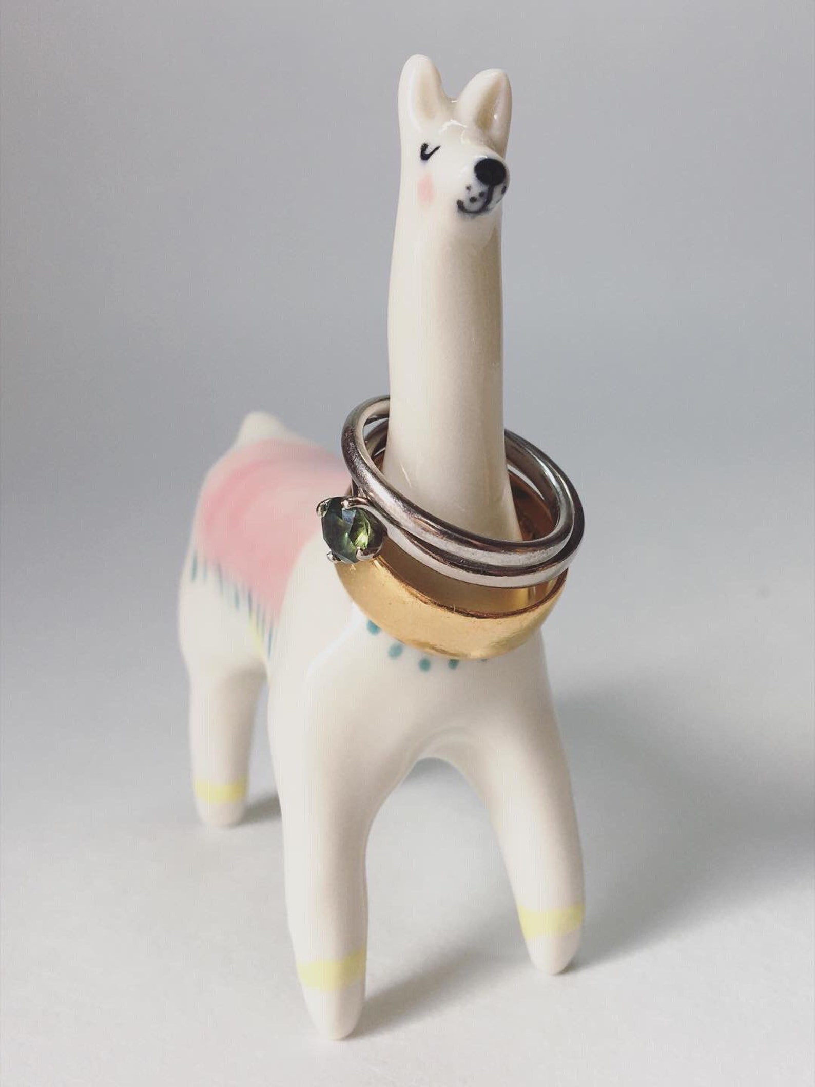 Ceramic llama pink ring holder totem | Etsy