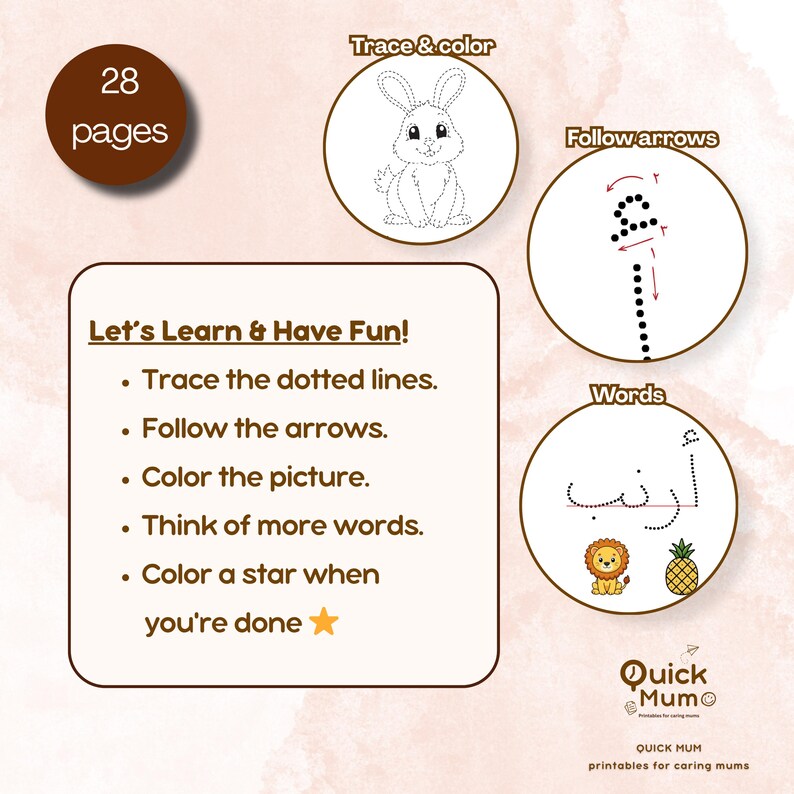 Arabic Alphabet Tracing Sheets | Letters, Animals, Coloring (28 Pages ...