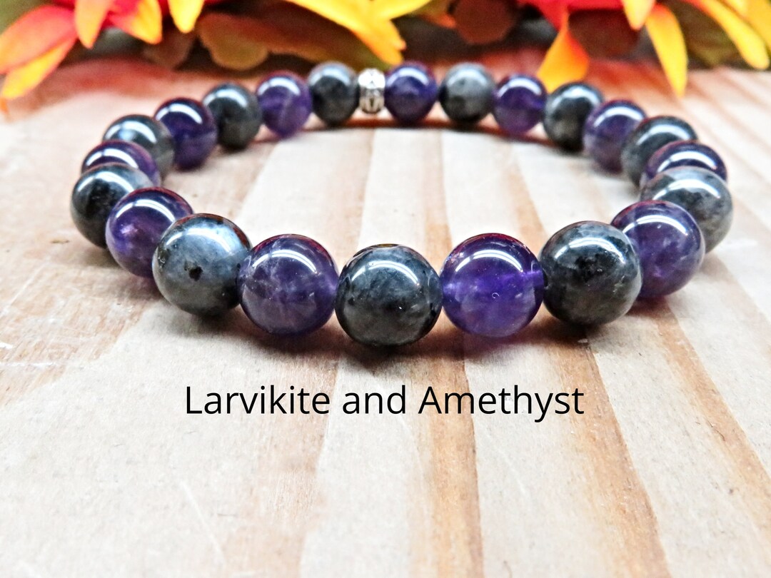 Larvikite black Labradorite Amethyst Stretch Bracelet Protection Healing Bracelet Chakra Reiki ...