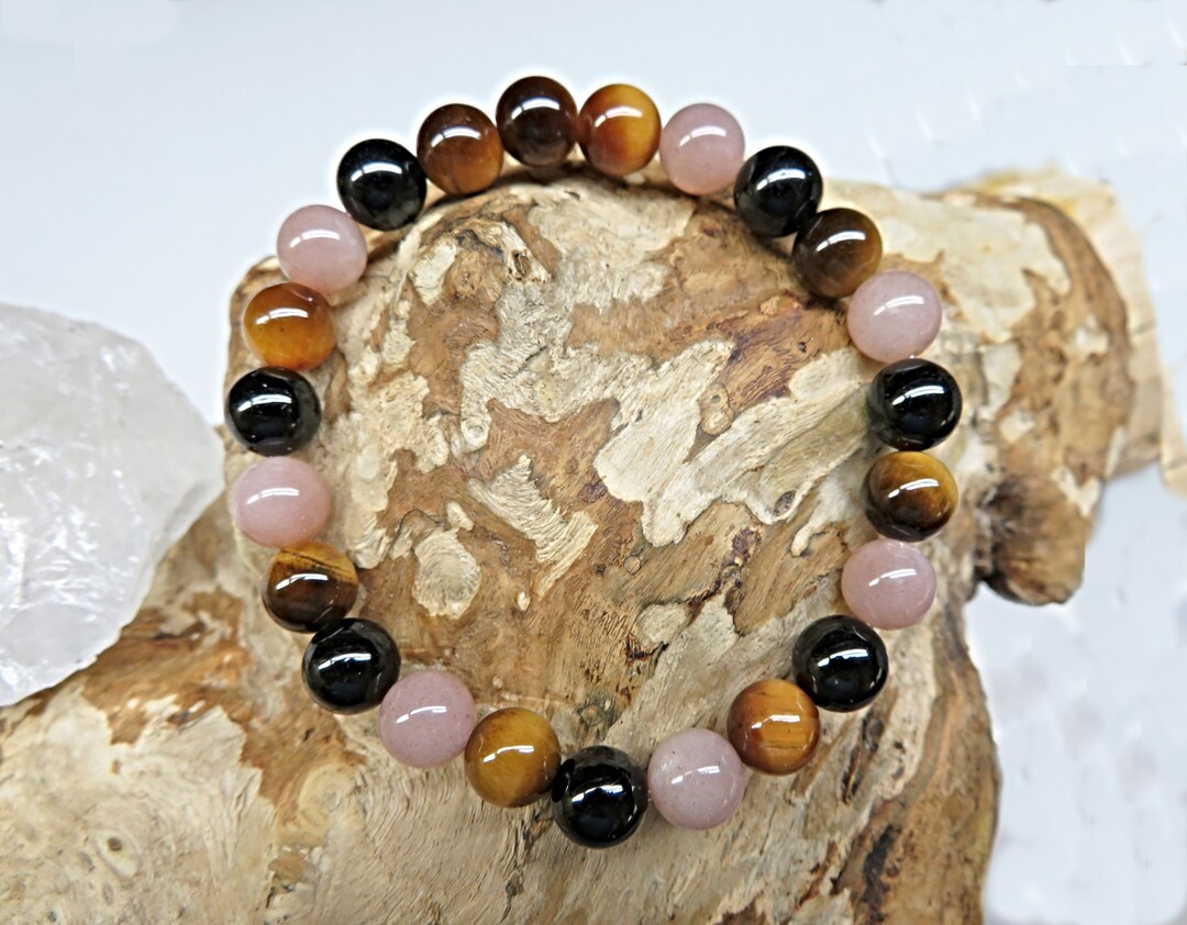 Peach Moonstone Tiger Eye Black Tourmaline Bracelet - Etsy