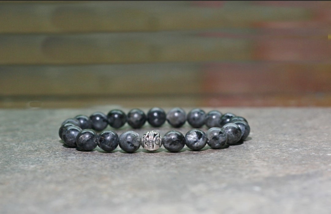Larvikite black Labradorite 8mm Stretch Beaded Bracelet Protection Healing Hobo Bracelet Chakra ...