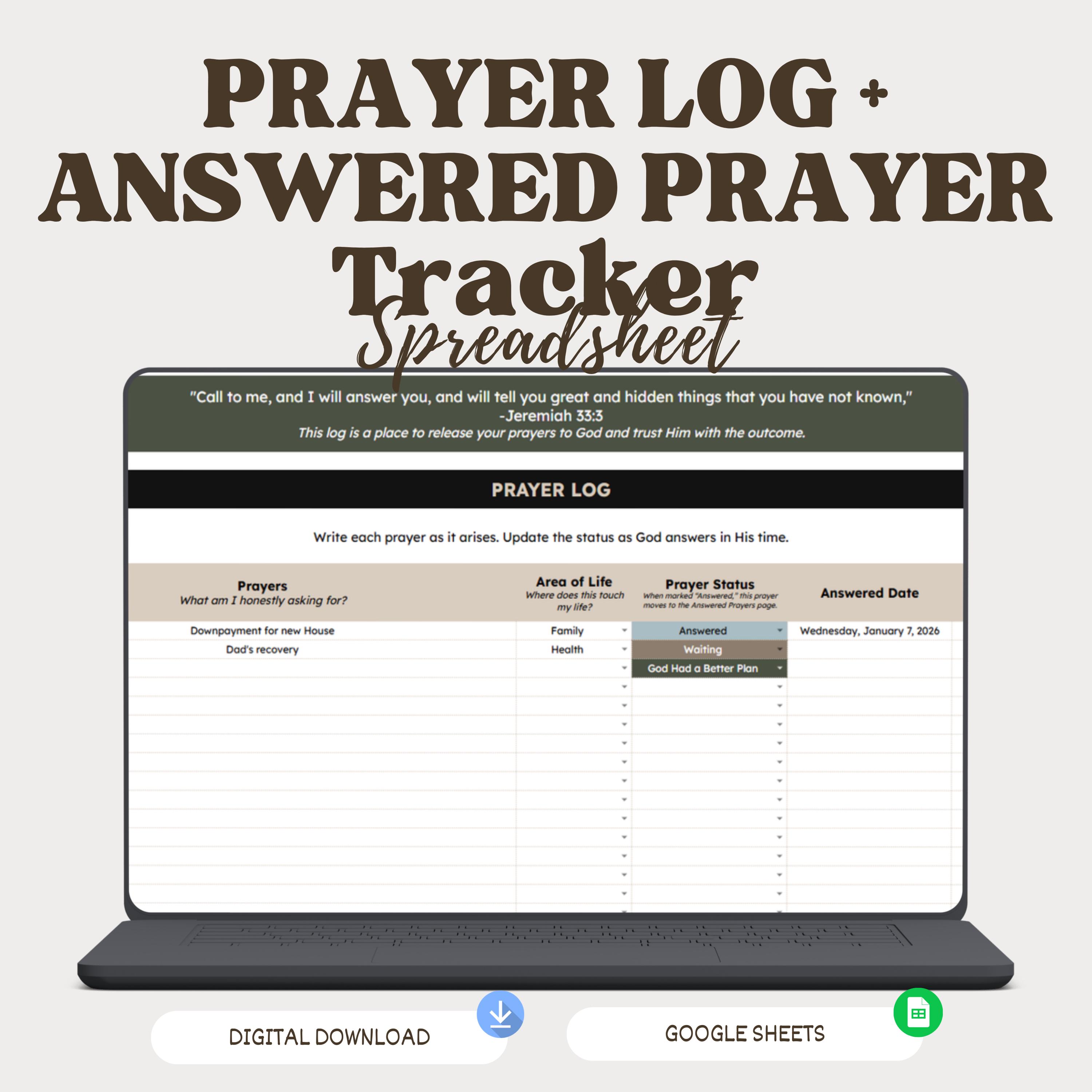 Prayer Log & Answered Prayer Tracker – Google Sheets | Christian ...