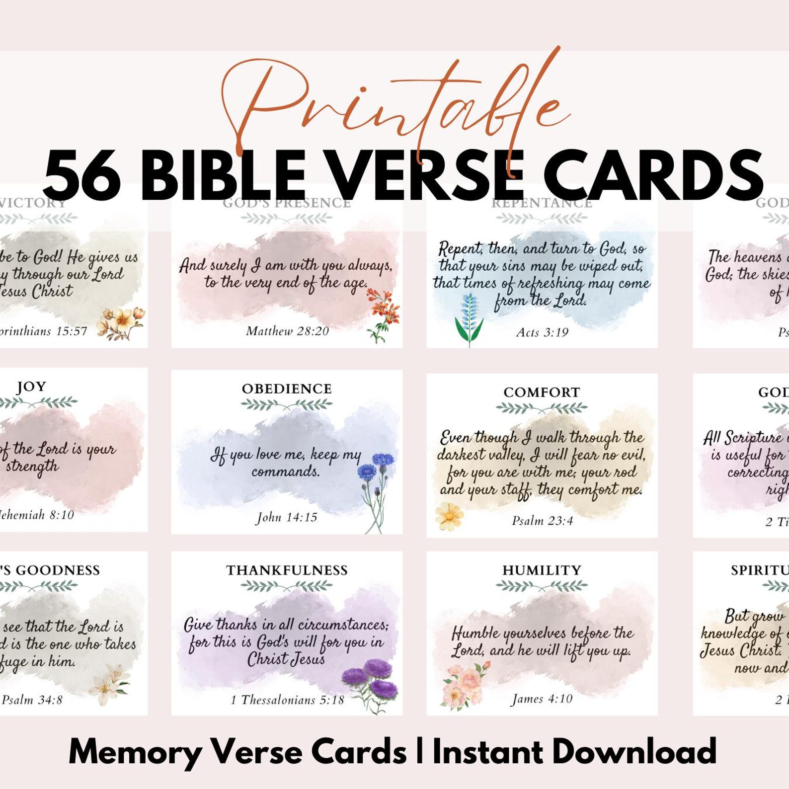 56 Bible Verses Cards Printable | Scripture Cards | Memory Verse Card ...