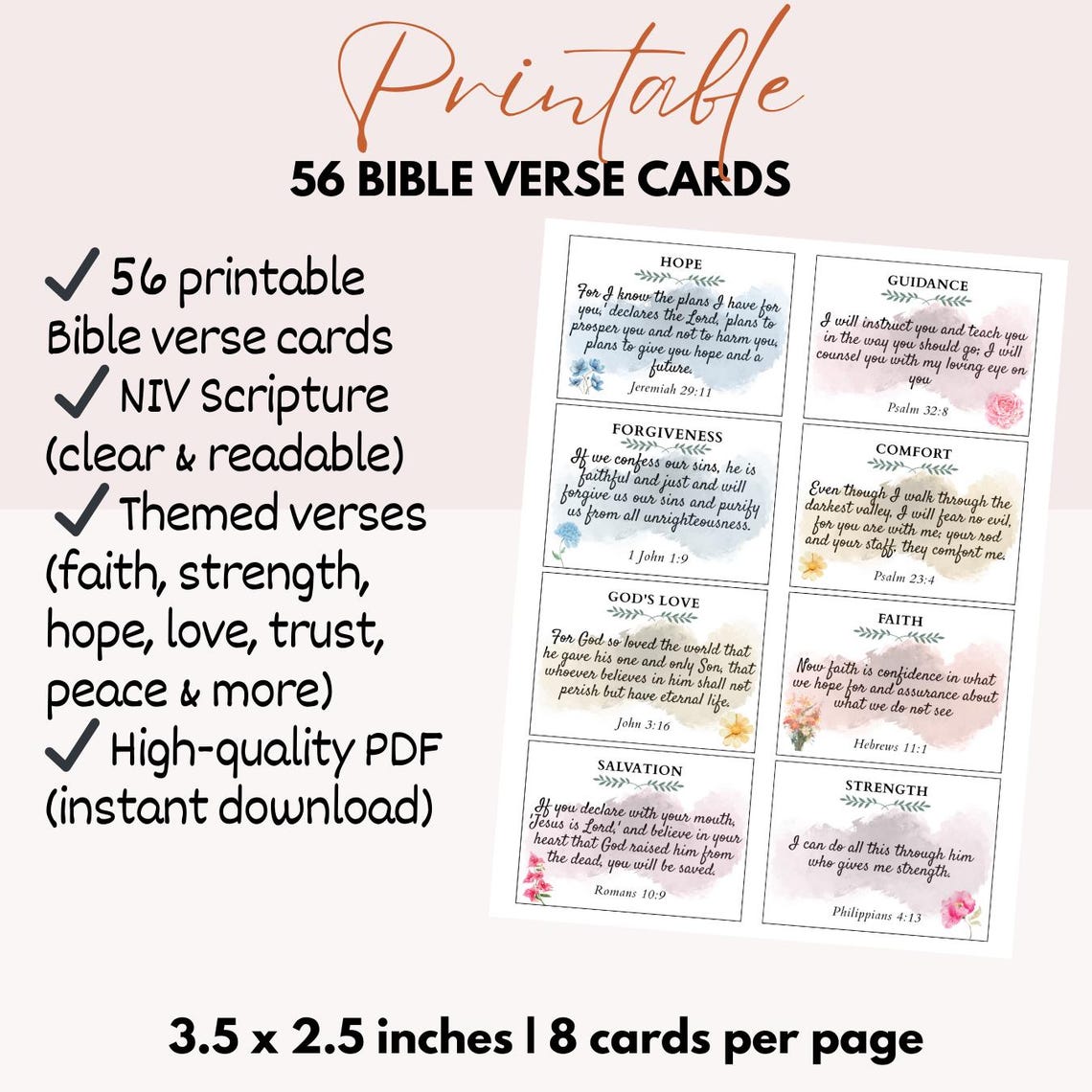 56 Bible Verses Cards Printable | Scripture Cards | Memory Verse Card ...