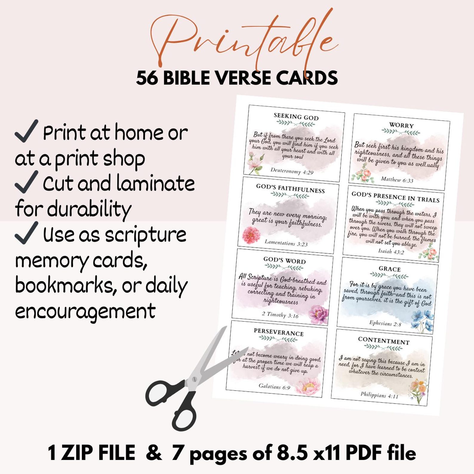 56 Bible Verses Cards Printable | Scripture Cards | Memory Verse Card ...