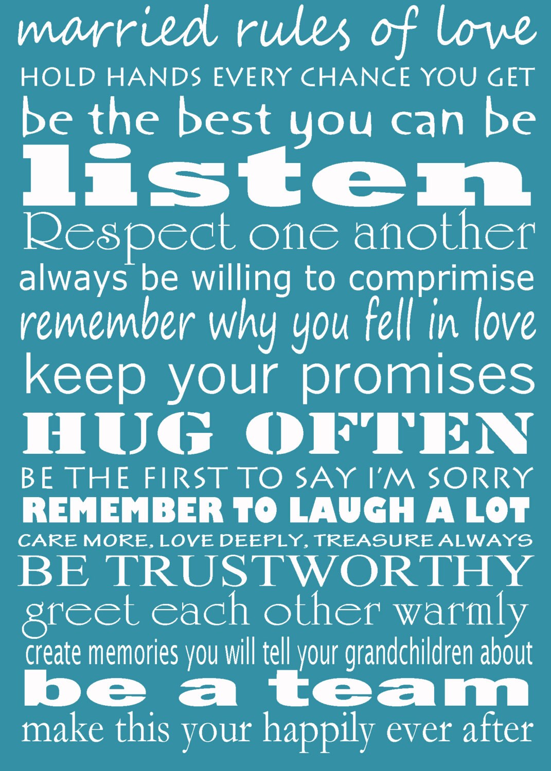 Married rules of love brown 16x20 print housewarming | Etsy