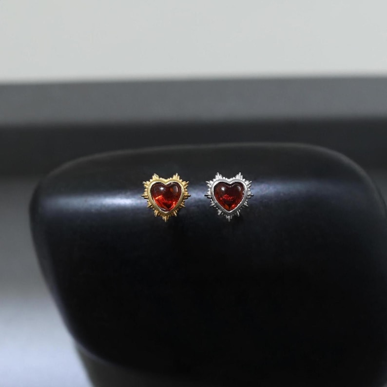 Garnet Sterling Silver Heart Shaped Stud | Gemstone 925 Silver Flat ...
