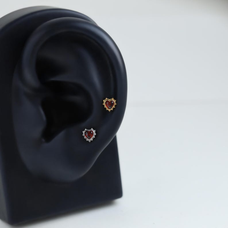 Garnet Sterling Silver Heart Shaped Stud | Gemstone 925 Silver Flat ...
